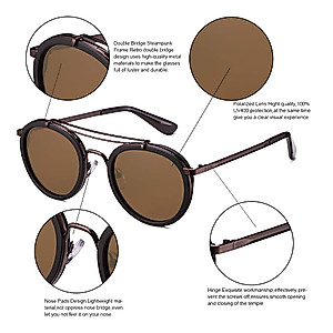 2020 VentiVenti Vintage Steampunk Double Bridge Round Polarized Sunglasses Designer Metal Frame For Women Men Matte Brown Frame/Brown Lens