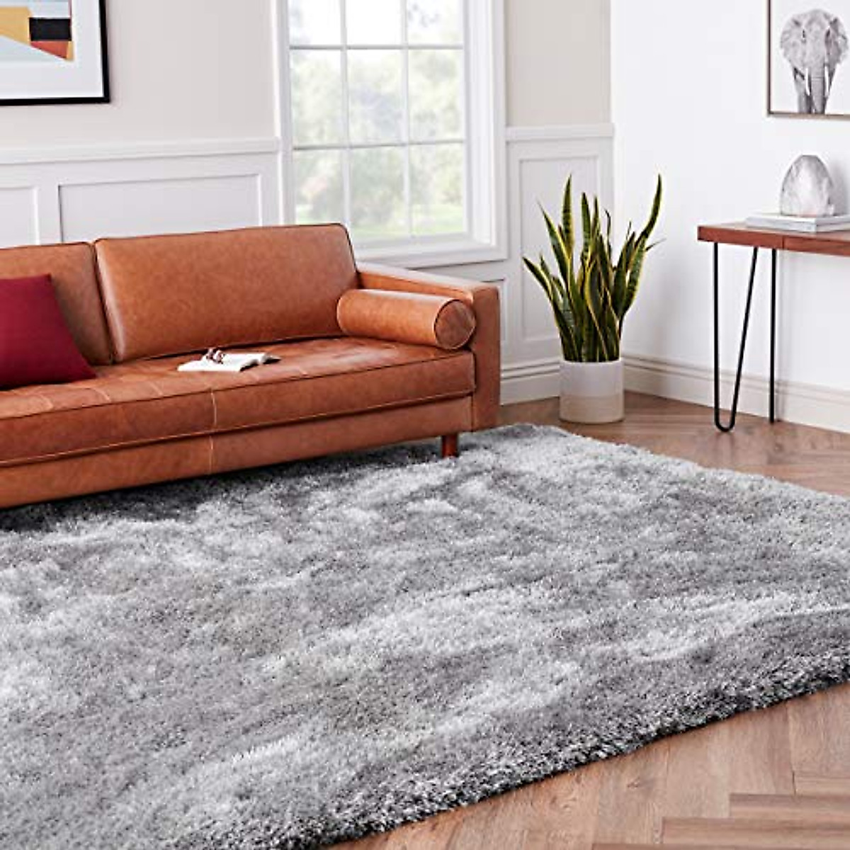 SAFAVIEH Luxe Shag Collection 8' x 10' Grey SGX160C Handmade Glam 3.2-inch Extra Thick Area Rug