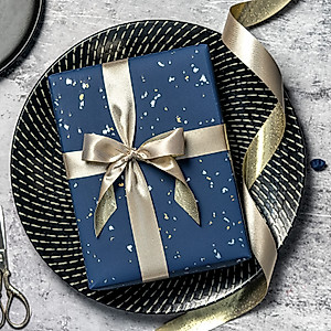 WRAPAHOLIC Wrapping Paper Roll - Mini Roll - 17 Inch X 16.5 Feet - Navy Blue Gold Foil Design with Silky Touch Perfect for Birthday, Holiday, Wedding, Baby Shower