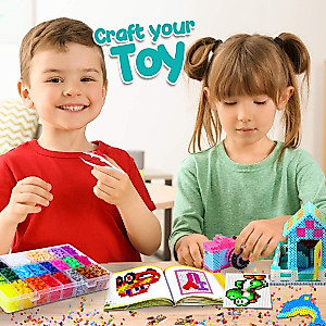 GoodyKing 5500 pcs+ Arts and Crafts Fuse Beads Kit for Kids with Instruction - 5mm Pixel Art Melty Plastic Beads Set with 111 Patterns, 21 Assorted Colors Plus - School Teens Kids Age 4 5 6 7 8 and up