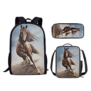 Xhuibop Horse School Backpack for Teens Girls Bookbag for Middle School Bags and Lunch Bag with Shoulder Strap Kindergarten Pencil Case Lightweight Casual Rucksack Backpacks