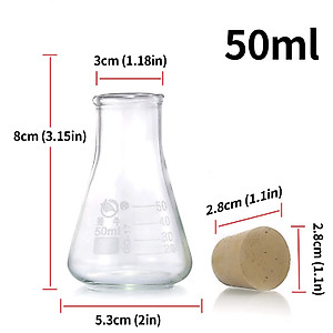 Young4us Glass Erlenmeyer Flask Set, (250 ml, 150 ml & 50 ml) Graduated Borosilicate Glass Erlenmeyer Flasks with Rubber Stoppers & Accurate Scales for Lab, Experiment, Chemistry, Science Studies etc