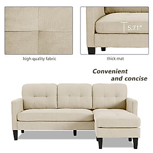 Grepatio Convertible Sectional Sofa Couch, L-Shaped Couch Sofa with Modern Linen Fabric for Living Room Small Space (Beige)
