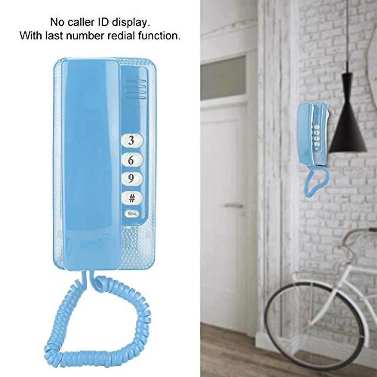 Mini Wall Phone, Retro Wall Mountable Landline Telephone with Flash Function and Call Mute Function, RJ45 Interface Powered by Telephone Line Home Phone for Hotel Family School(Blue)