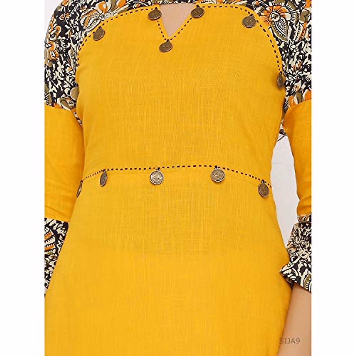 Yash Gallery Women's Plus Size Cotton Blend Kalamkari Print A-Line Kurtis (Mustard Yellow)