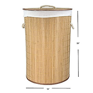 Home Basics Foldable Bamboo Laundry Basket Hamper (Round, Natural)