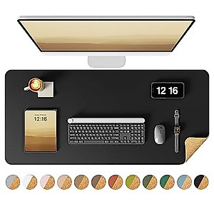 YSAGi Double-Sided Desk Pad, Leather Desk Mat, Eco Cork Desk Pad Protector, Large Mouse Pad for Desk, Waterproof Desk Blotter Pad, Desk Writing Pad for Office Work/Home(23.6"x13.7",Black+Cork)
