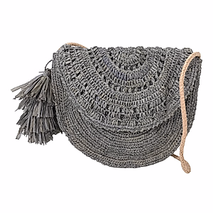 MAR Y SOL Lila Women's Crocheted Raffia Straw Flap Crossbody Bag O/S (Dove Grey)
