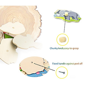 Wooden Peg Baby Puzzles, Full-Color Pictures Animal Shape Chunky Puzzle, Jumbo Knob Zoo Puzzle for Toddlers 18 Months and Up, 6Pieces