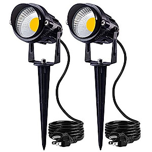 SUNVIE Outdoor Landscape LED Lighting 12W Waterproof Garden Lights COB Led Spotlights with Spiked Stand for Lawn Decorative Lamp US 3- Plug 3000K Warm White (2 Packs)