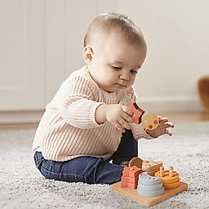 ibwaae Soft Silicone Stacking Toy for Baby 12 Pcs Montessori Sensory Teether Toys Early Shapes Recognition Development Building Stacker for Toddler