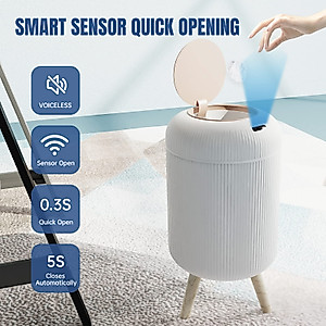 HITISPACE Motion Sensor Modern Office Trash Can, Touchless Round Nordic Trash Can, Motion Sensor Waterproof Garbage Can for Bathroom, Bedroom, 3 Gallon, White