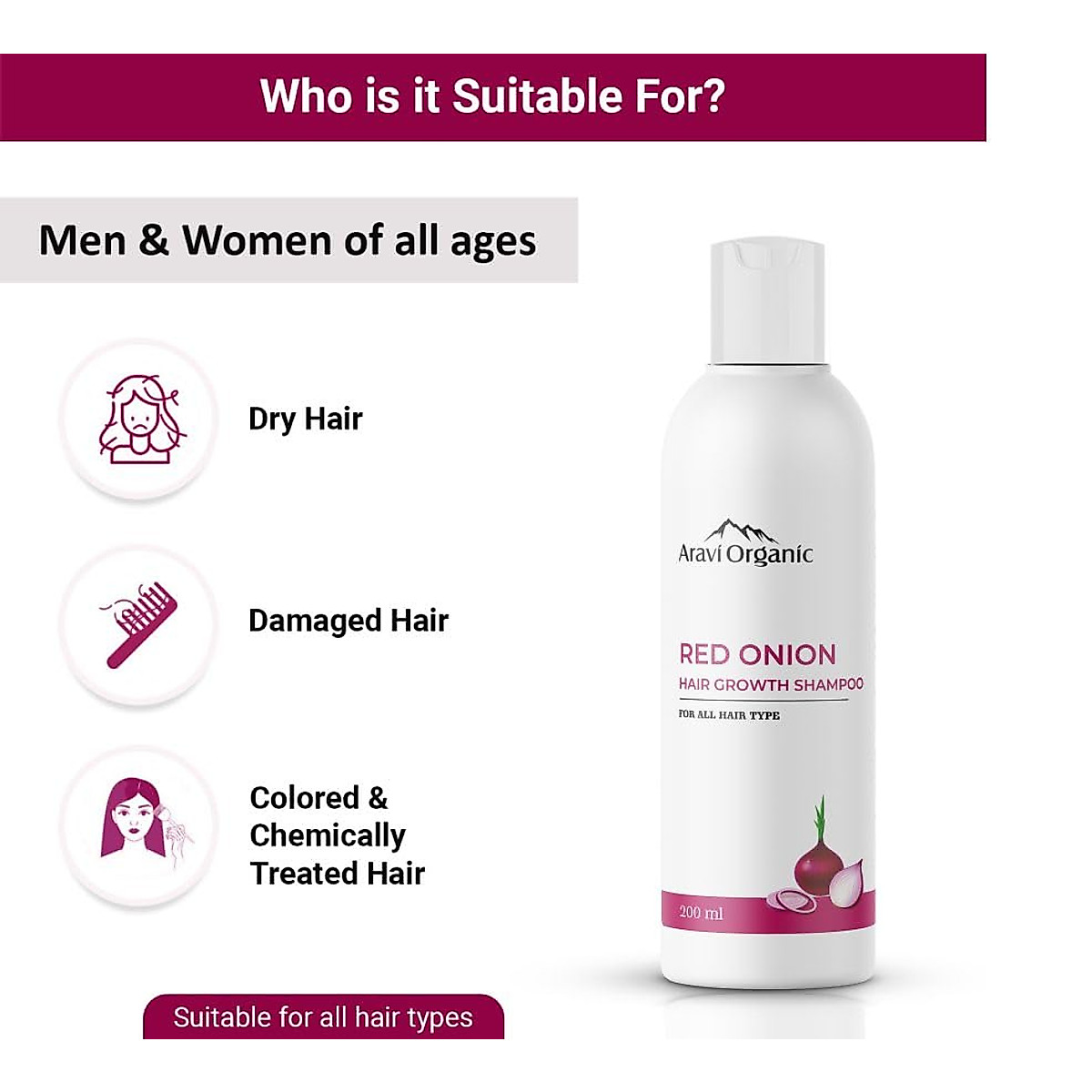 Aspiiro Natural Organic Red Onion Shampoo For Hair Fall Rescue & Hair Growth 6.7 Ounce | SLS & Paraben Free - 6.7 FL Oz / 200ml