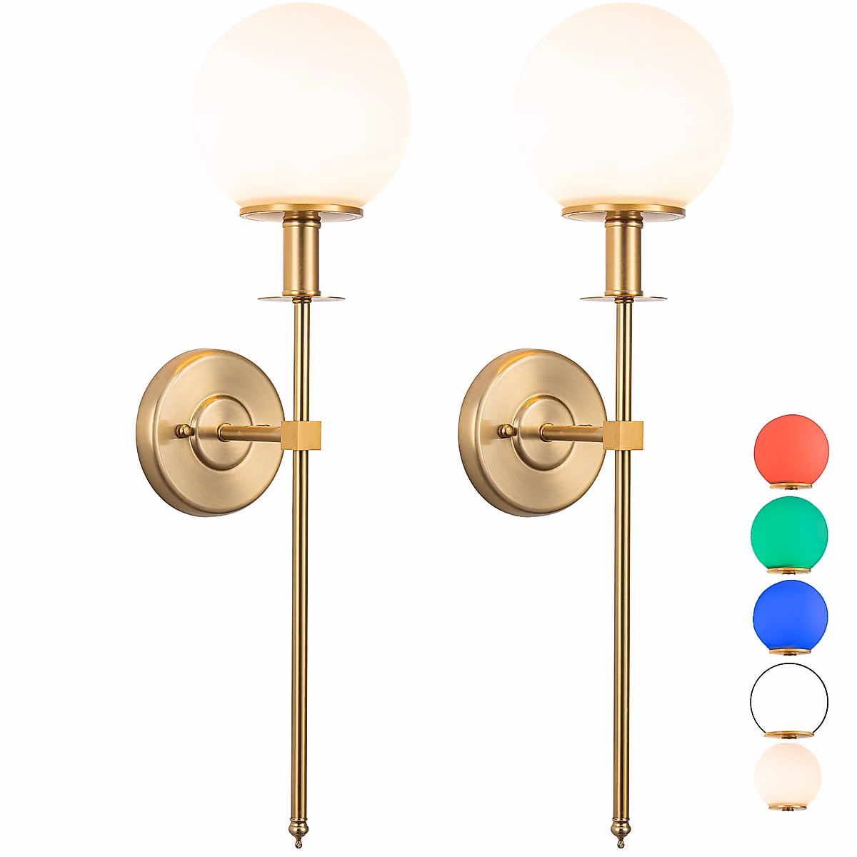 Tumgog Battery Operated Wall Sconces Set of 2,Gold Glass Globe Rechargeable Wireless Wall Light Fixture with Remote 10 Colors Modes Dimmable Bulb for Apartment,Farmhouse,Bedroom (Included Bulb)