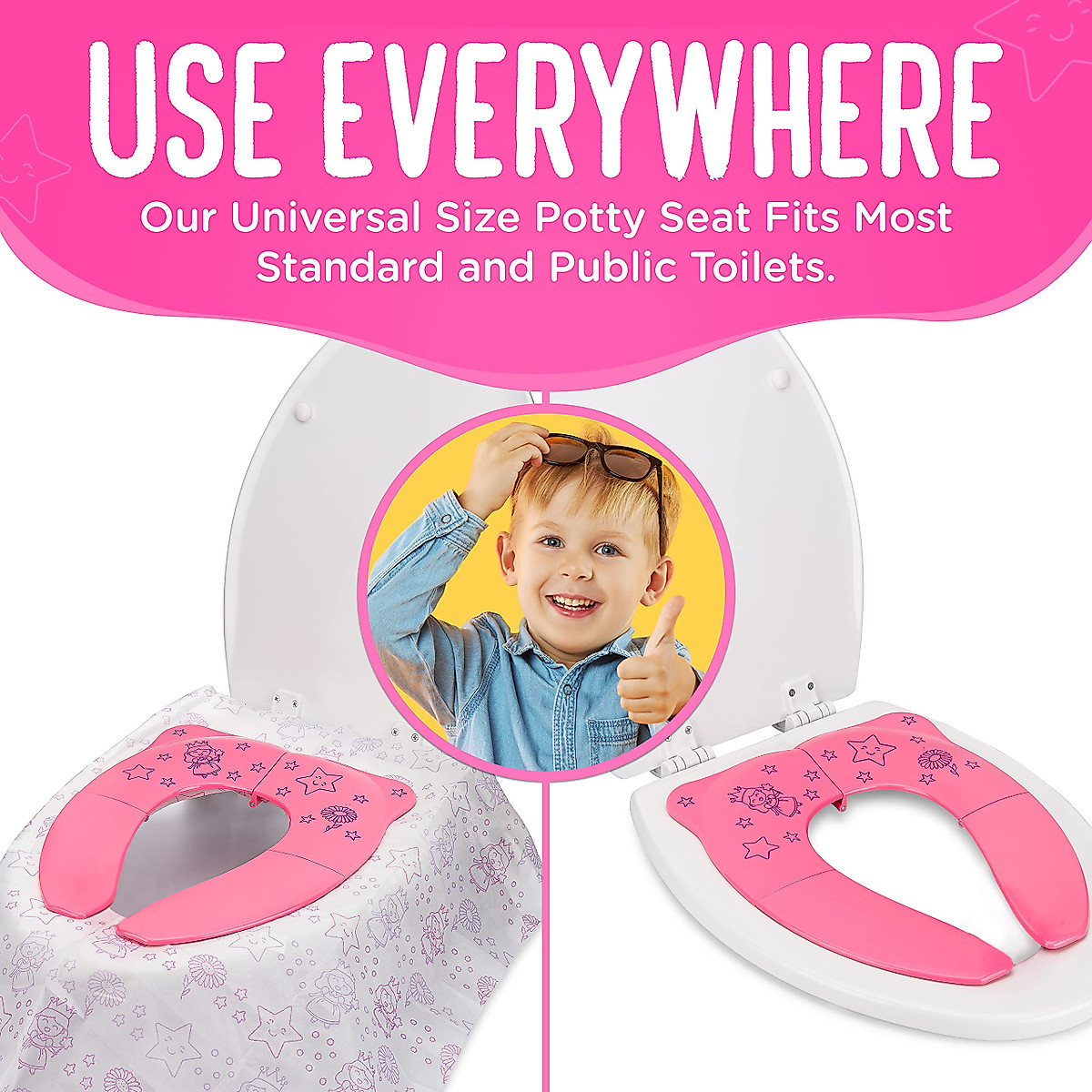 Cadily Princess Foldable Potty Training Seat. Travel Potty Seat for Toddlers. Portable Potty Seat for Toddler Travel. Baby Potty Training Toilet Seat. Kids Toilet Seat Travel Potty.Toddler Toilet Seat