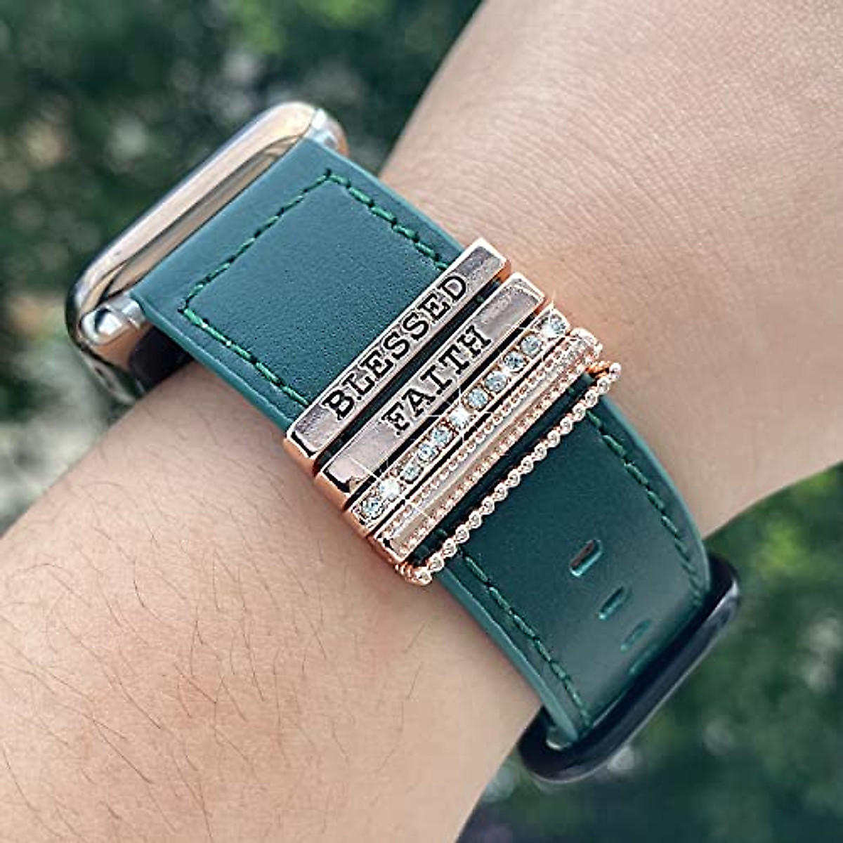 Idealiveny 4pcs Metal-Decorative-Rings-Loops Compatible for Iwatch 38mm 40mm 42mm 44mm Sparkles Jewelry-Accessories-Charms for Watch Band Series 6/5/4/3/2/1 Watch Band Accessories (rose gold)