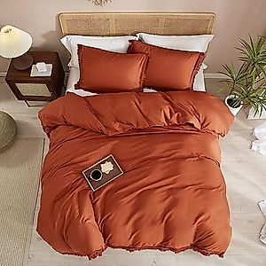 Smoofy California King Comforter Set Terracotta 3 Pcs Boho Fringe Tufted Soft Microfiber Oversized Bedding Sets, Tassel Burnt Orange Comforter Sets for All Season (1 Comforter + 2 Pillowcases)