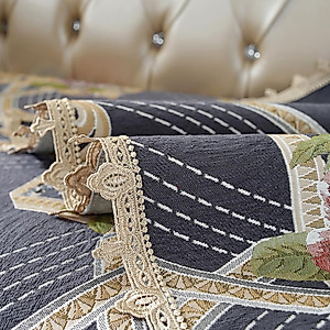 vctops Luxury Floral Jacquard Armrest Covers with Ruffled Non-Slip Super Soft Chenille Armchair Slipcovers for Dogs Cats Pet Loveseat Recliner Leather L Shaped (Grey,14"x28")