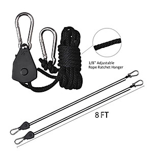 OneChoi Grow Light Rope Hanger 50Pairs，1/8" 8-Feet Long Heavy Duty Adjustable Rope Clip Hanger, Adjustable Rope Ratchet Hangers 150 Lbs per Pair Used with Grow Light, Grow Bags