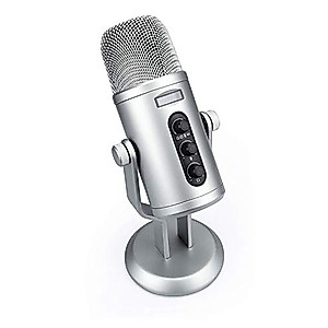 Amazon Basics Professional USB Condenser Microphone with Volume Control and OLED Screen, Silver