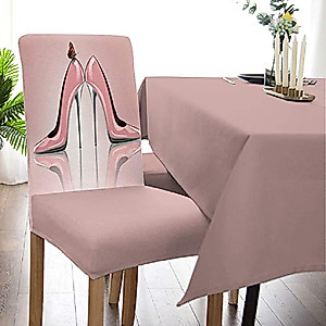 Stretch Chair Cover Dining Room Chair Covers Set of 4, Butterfly Kiss Pink High Heels Waterproof Removable Chair Seat Protector, Soft Washable Chair Cover for Office Chair Kitchen