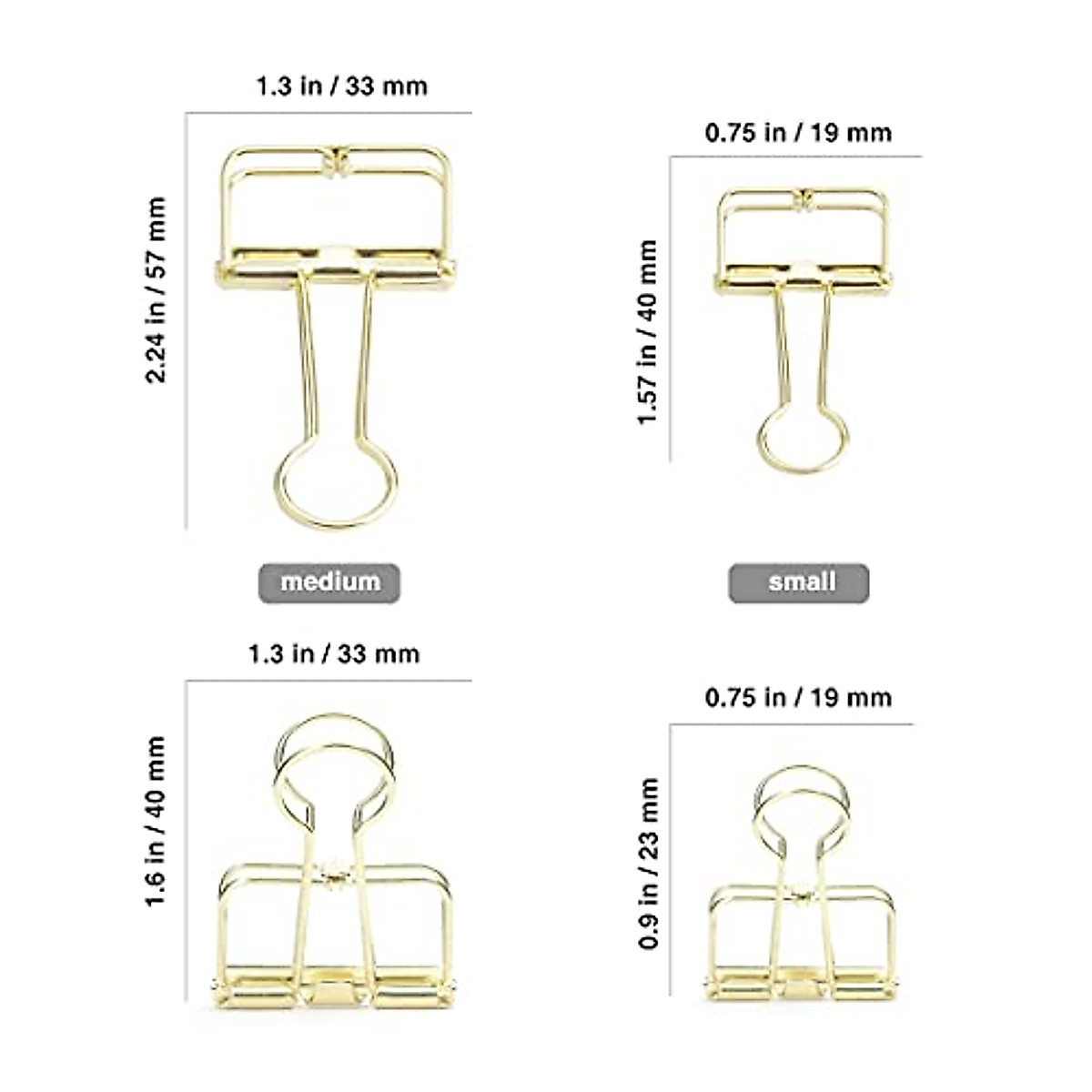 20 Pieces Gold Wire Binder Clips Assorted Sizes Stainless Steel Hollow Binder Clips Clamps for Paperwork, Sewing, Crafts, Kids, Teacher, Office School Supplies, Food Packages (10 Medium & 10 Small)