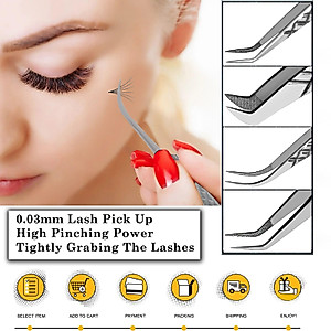 M LASH Tweezers for Eyelash Extensions (Set of 4) - Professional Lash Extension Tweezers - Fiber Tip, Japanese Steel, Diamond Grip Eyelash Extension Tweezer (Silver)