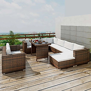 GOLINPEILO 10 Piece Outdoor Patio Furniture Sectional Sofa Set with Cushions & Coffee Table, All Weather Wicker Conversation Set for for Yard,Garden or Poolside, Poly Rattan Brown -AA