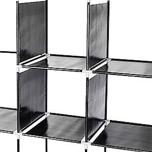 Knocbel 67" Tall Freestanding Closet Organzier Clothes Garment Rack Dustproof & Waterproof Fabric Cover with Storage Shelves 2 Hanging Rods & 4 Side Pockets (Black)