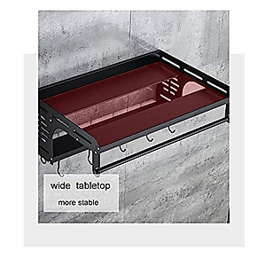 OUDINUO Merry Christmas Black Multifunctional Double Bracket Aluminum Microwave Oven Wall Mount Shelf with 10 Removable Hooks and Fresh Wrapper Rolls Holder