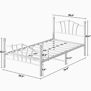 IDEALHOUSE Metal Platform Twin Bed Frame Mattress Foundation with Iron-Art Sweat Heart Headboard & Footboard/Firm Support & Easy Set up Structure, White