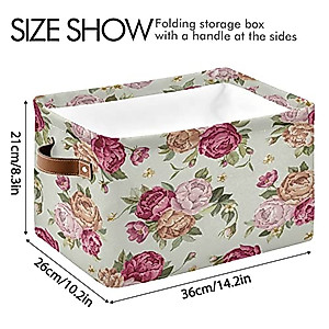 ALAZA Pink Rose Floral Blossom Leaf Foldable Storage Box Storage Basket Organizer Bins with Handles for Shelf Closet Living Room Bedroom Home Office 2 Pack
