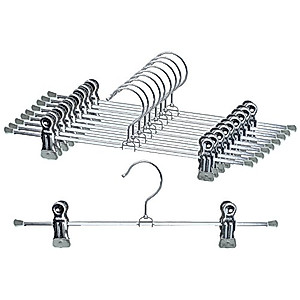 Mawa by Reston Lloyd Non-Slip Space-Saving Clothes Hanger For Pants & Skirts with Two Clips, Style K/40D, Set of 10, 15 3/4"L, Silver
