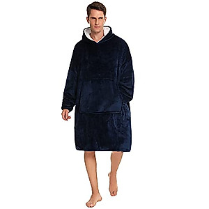 YEPLINS Oversized Blanket Sweatshirt Hoodie, Wearable Hoodie Sherpa Hoodie Sweatshirt, Soft Warm Hooded Blanket Giant Hoodie for Men (Blue)