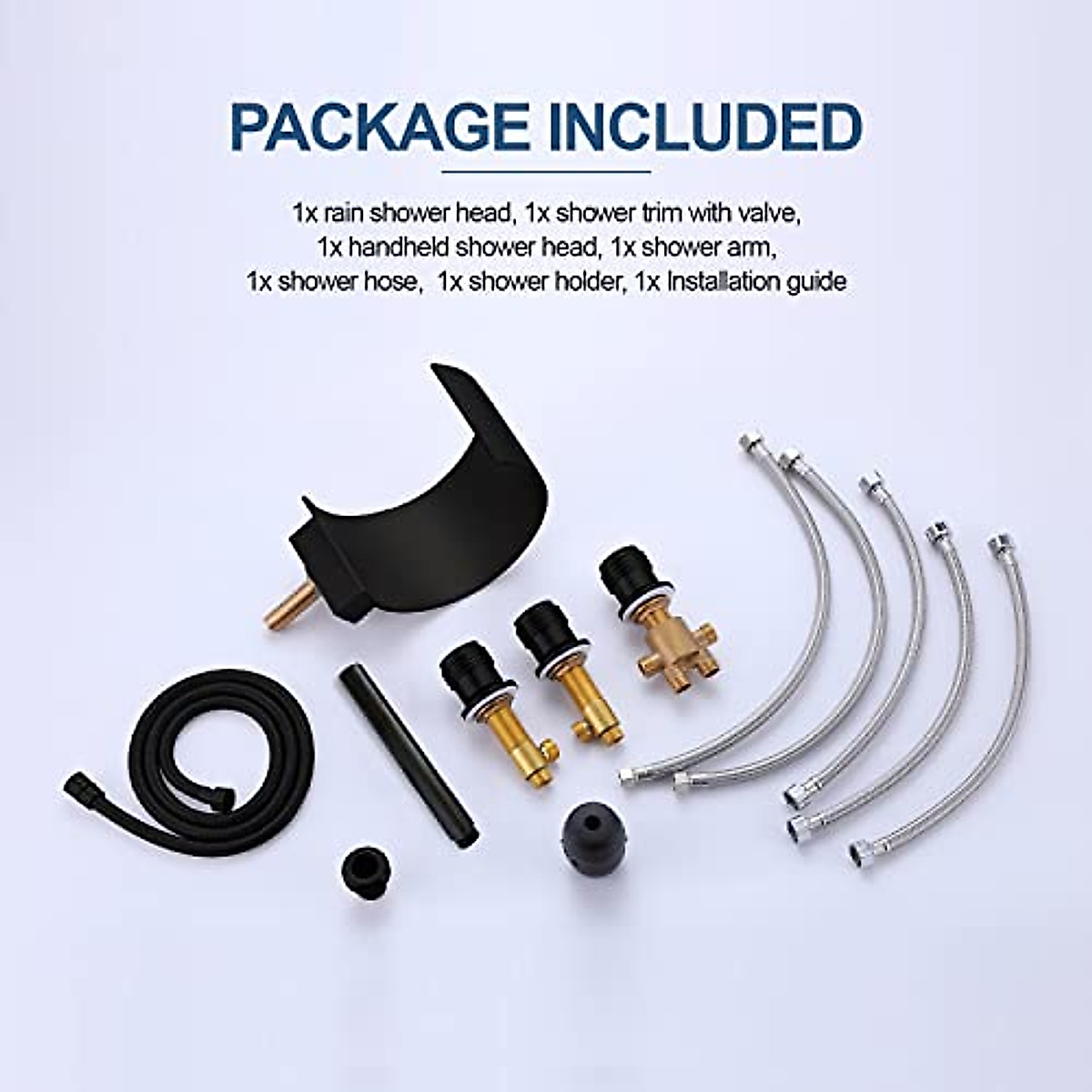 AZOS Waterfall Roman Tub Filler Faucet Deck Mount Widespread Bathroom Bathtub Faucet 5 Hole 3 Handles Black Waterfall Tub Filler Faucet Bathtub Faucet