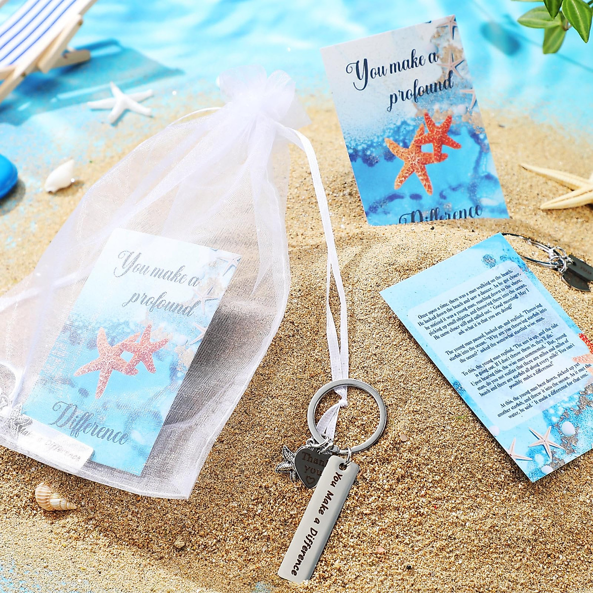 90 Pcs Starfish Story Gifts Mini Keepsake Appreciation Notecards Set Starfish Story Wallet Sized Cards Employee Gifts Drawstring Bags and Starfish Charms for Teacher Women Men (Elegant Style)