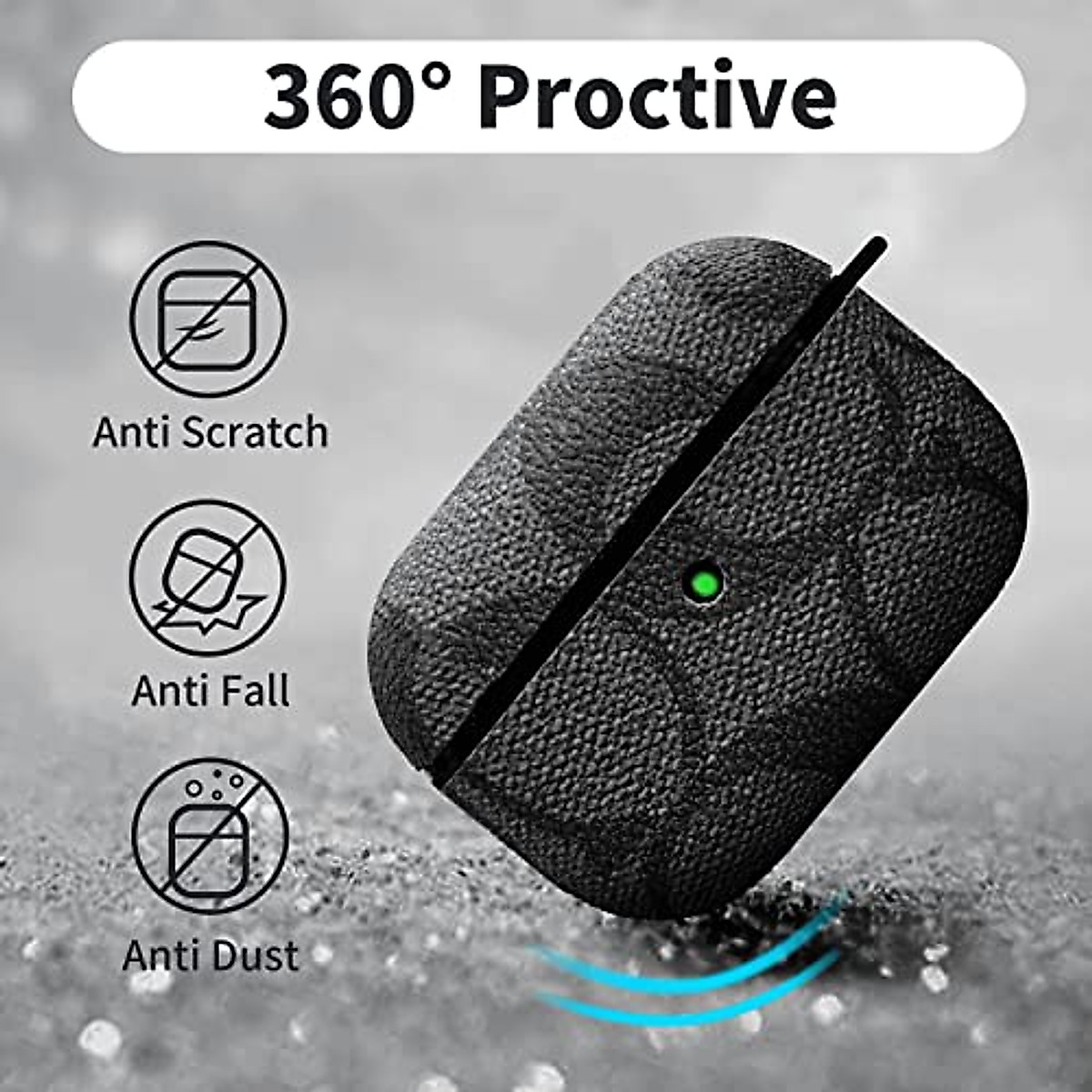 MOLOVA Case for Airpods Pro,Luxury Stylish PU Ultra Slim & Thin Soft TPU Anti-Slip Scratch Resistant Drop Proof Full Cover Case with Keychain/Lanyard//Ear Hook/Watch Band Holder/Anti-Lost Strap,Black