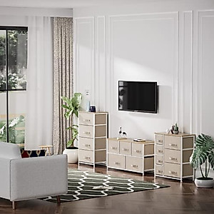 Pipishell 7 Drawer Fabric Dresser Storage Tower, Dresser Chest with Wood Top and Easy Pull Handle, Organizer Unit for Closets, Bedroom, Nursery Room, Office