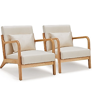 Esright Modern Accent Chairs for Living Room Set of 2, Mid Century Modern Living Room Bedroom Reading Comfy Lounge Chairs, Small Side Armchair for Bedrooms (Beige)