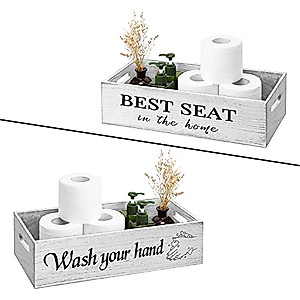 LadyRosian Bathroom Decor Box, 2 Sides of Signs for Bathroom Decor Boxes, Toilet Paper Holder, Farmhouse Rustic Wood Storage Bin Funny Home Storage Box for Livingroom Kitchen, Counter Table Decor