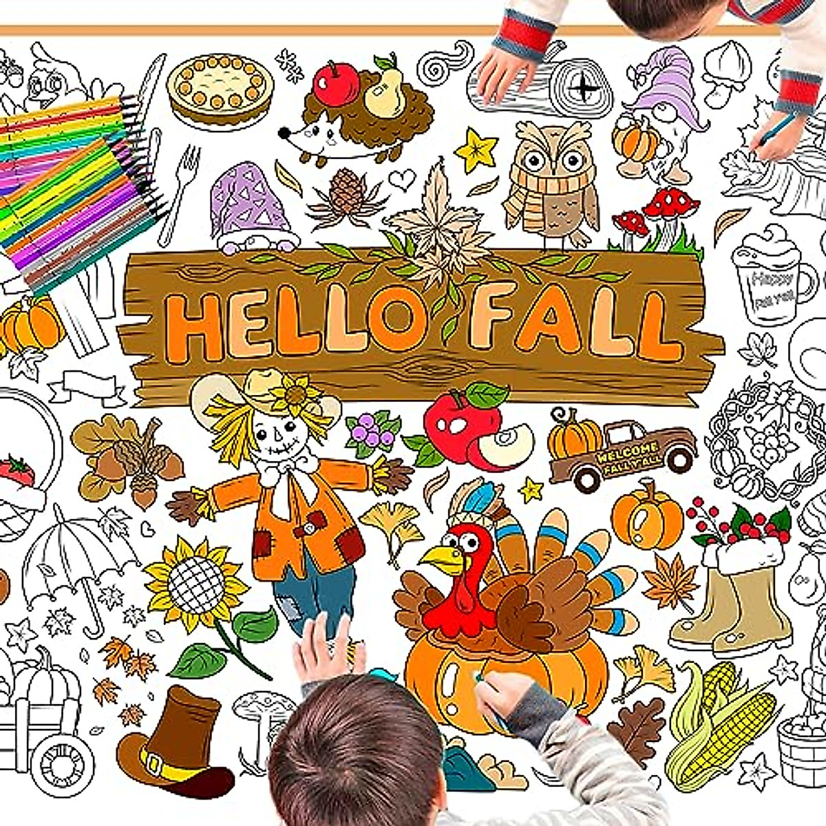HOWAF Jumbo Fall Coloring Poster with 24 Pens