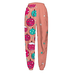 Straight Leg Sweatpants,Womens Sweatpants with Pockets Christmas Print Drawstring Workout Active Joggers Merry Christmas Print Wide Leg Pajama Pants Reindeer Print Hot Pink XL