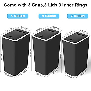 Bathroom Trash Cans with Lids - 3 Pack Kitchen Garbage Can 4 Gallons 2 PCS and 3 Gallons 1 PC with Pop Up Lid,Small Narrow Waste Basket for Bathroom Bedroom Living Room and Office(3 Pack,Black)