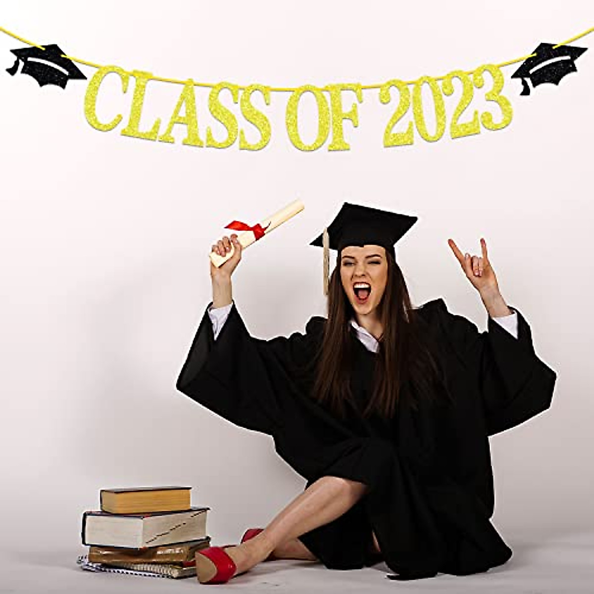Class of 2023 Banner, Congratulations Banner for 2023 Graduation Decorations(Black and Gold)