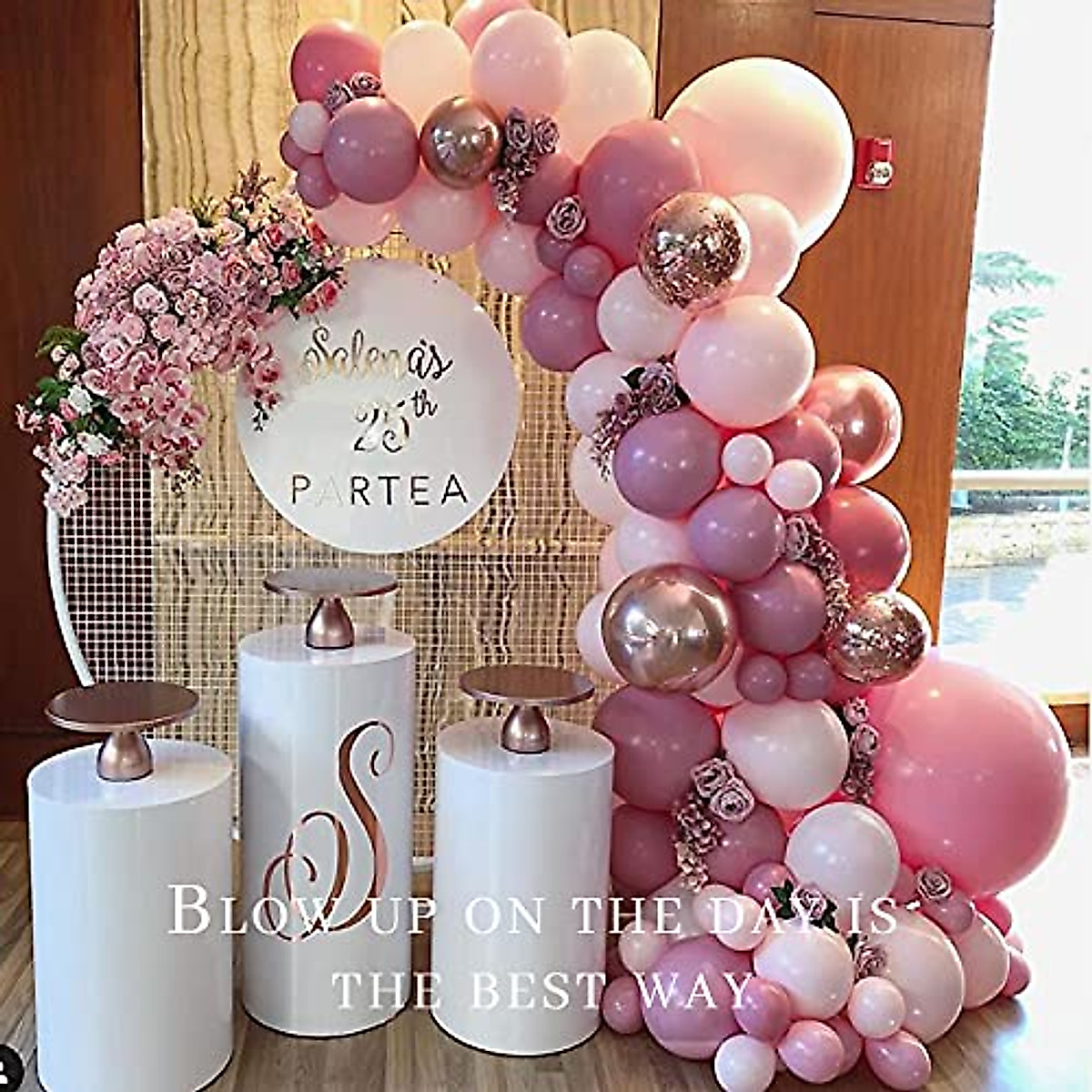 Soonlyn Pink Balloons Garland 135 Pcs Double Stuffed Balloons, Dusty Rose Gold Metallic Confetti Latex Balloons Arch Kit for Baby Shower Decorations for Girl Birthday Party, Bridal Shower, Wedding