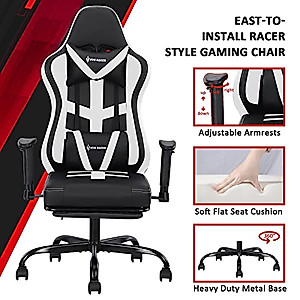 Gaming Chair Massage with Footrest Gamer Chair Ergonomic Gaming Chair for Adults Video Game Chair with Headrest and Massage Lumbar Support Gaming Chair Adjustable Swivel