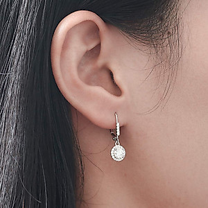 DovEggs 1ct 5mm G-H-I Color Moissanite Halo Leverback Drop Hoop Earring with Accents 14K Gold QUALITY Silver Earrings for Women