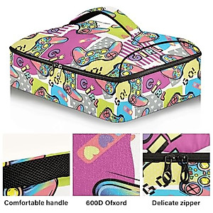 Kcldeci Insulated Thermal Food Carrier Insulated Casserole Carrier for Hot or Cold Food,Pink Joysticks Insulated Tote Bag for Potluck Cookouts Parties Picnic,Lasagna Lugger