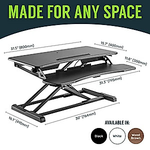 TechOrbits Standing Desk Converter - 32 Inch Adjustable Sit to Stand Up Desk Workstation, MDF Wood, Ergonomic Desk Riser with Keyboard Tray, Desktop Riser for Home Office Computer Laptop, Black 32"