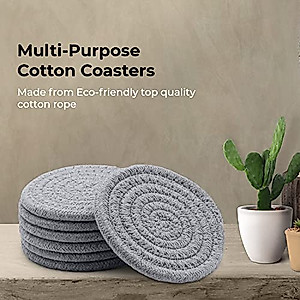 Avalon Cute Coaster Set of 6 Pcs, Super Absorbent Drink Coaster for Desk, Heat Resistant Coaster for Work Desk and Coffee Tabletop Protection Farmhouse Coaster for Home Decor (Light Grey, 4.3 Inches)